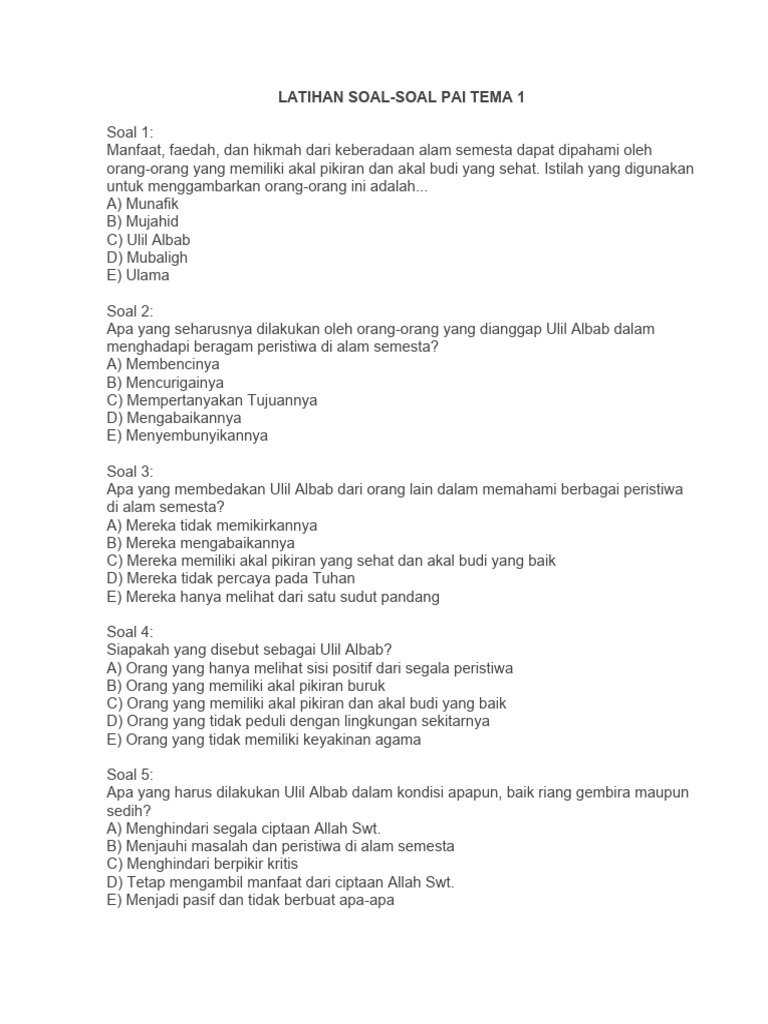 Latihan Soal Pai Xi Tema 1 | PDF | Karier & Perkembangan