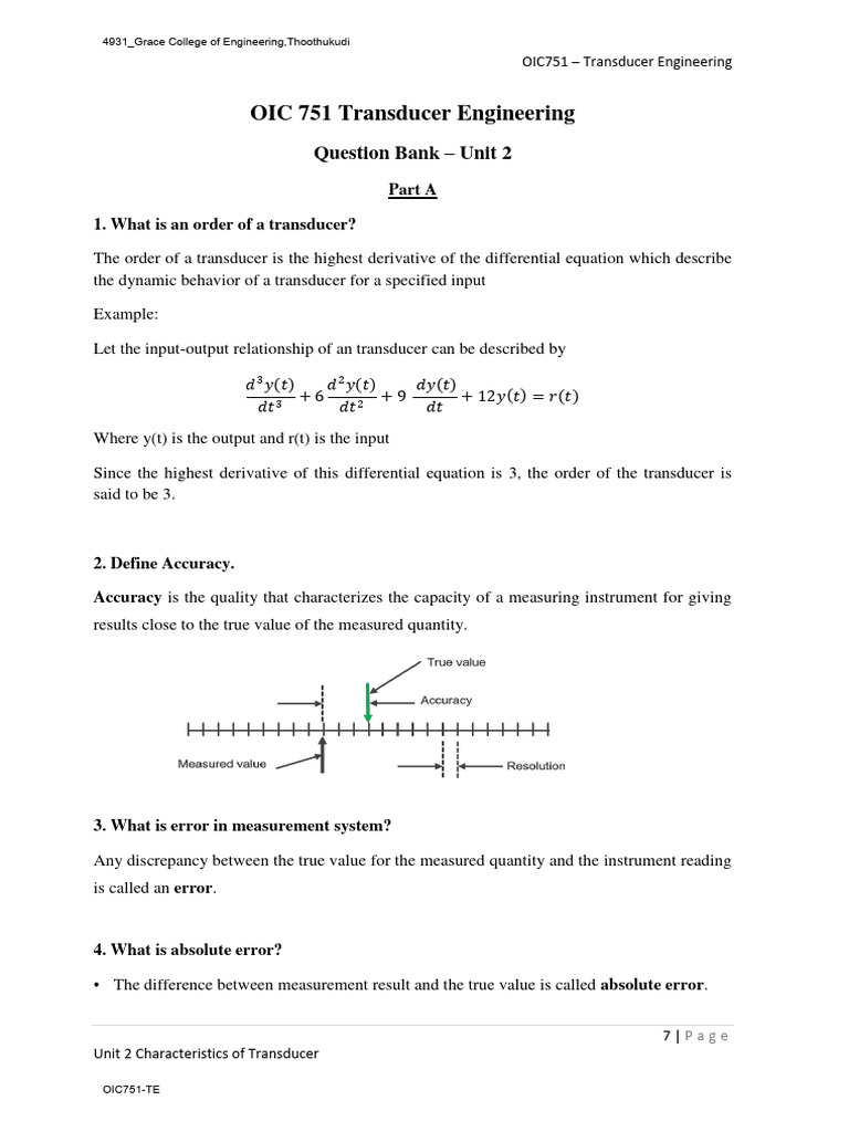Vii Ece Oic751 Te QB Unit2-1 | PDF | Accuracy And Precision | Sensor