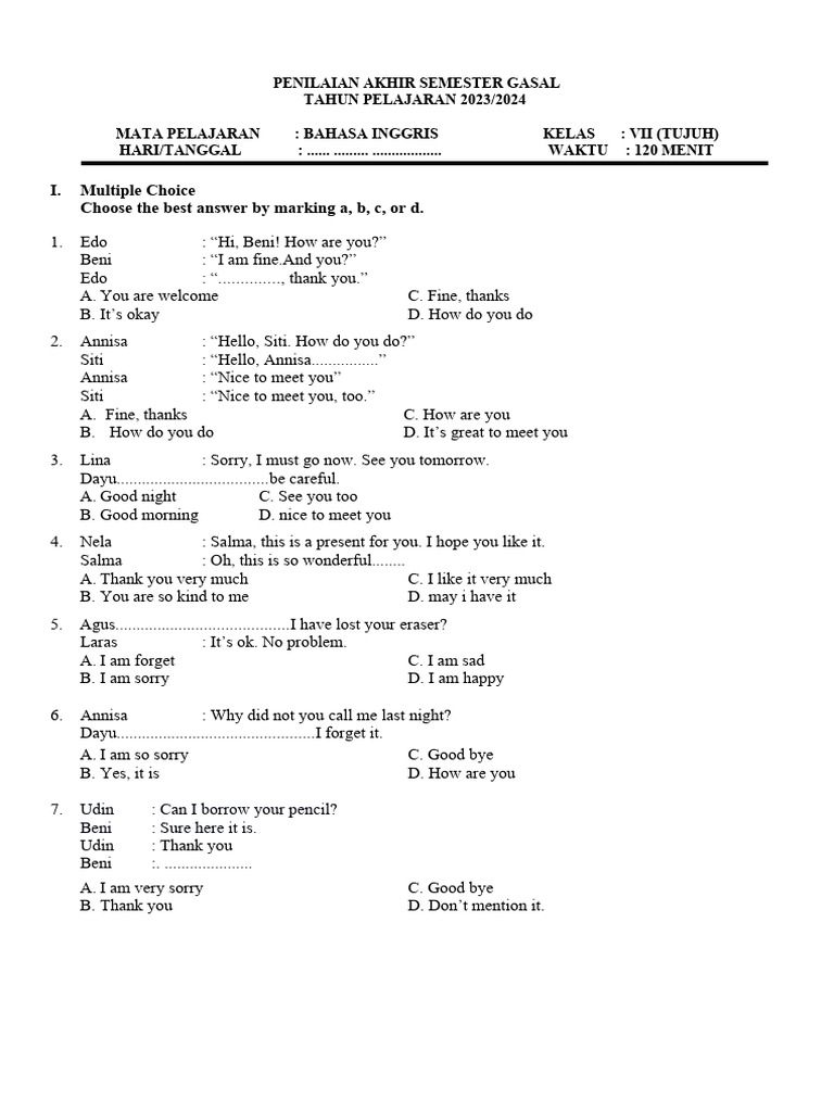 UAS 7 SMP 2023 Madahik | PDF