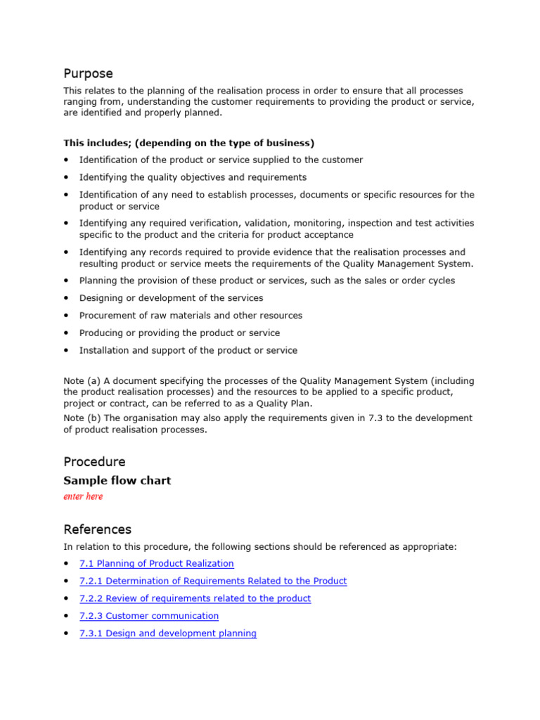 7 1 0 Planning of Product Realization | PDF | Verification And Validation | Quality Management ...