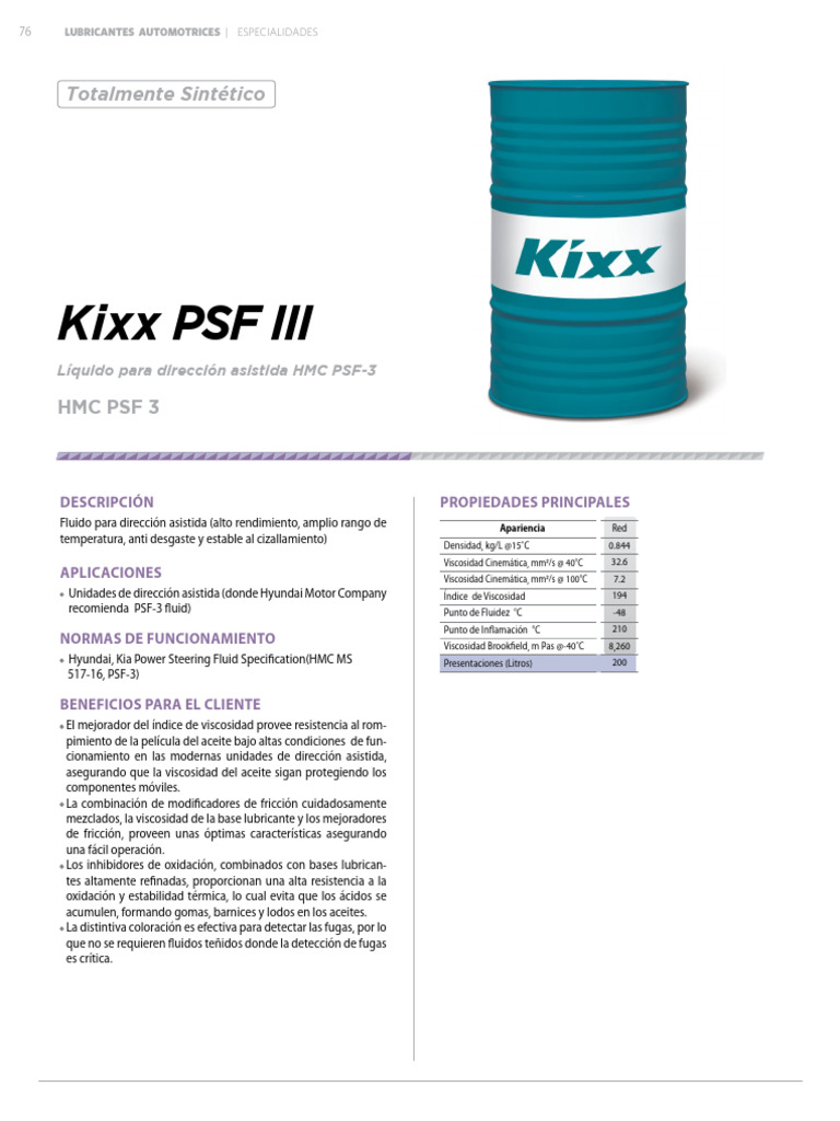 Ficha Tecnica Kixx PSF III | PDF | Lubricante | Viscosidad