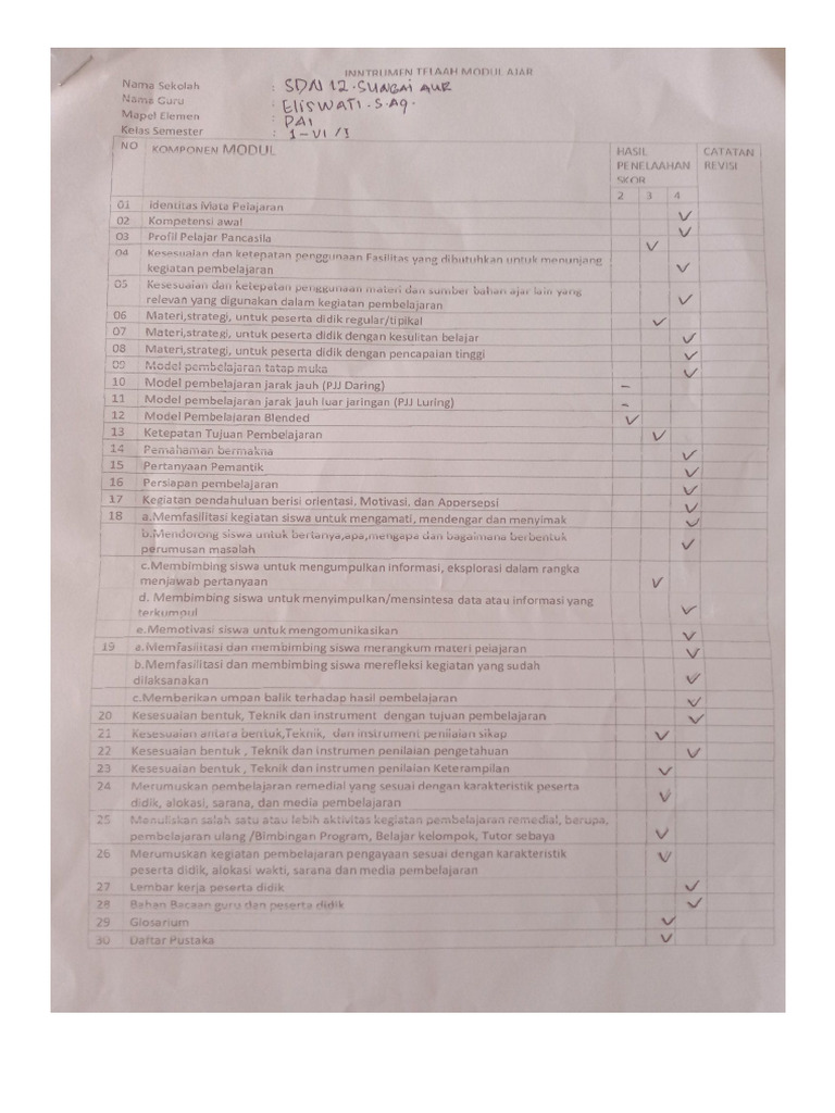 Instrumen Telaah Modul Ajar | PDF