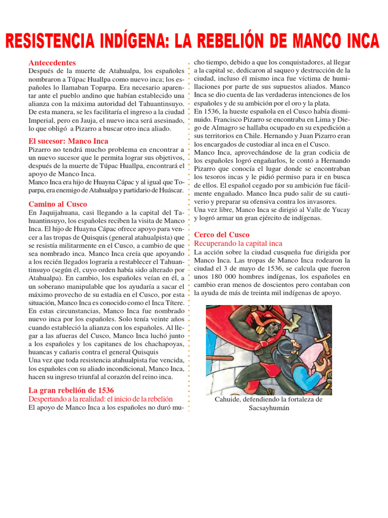 La Rebelión de Manco Inca | PDF | Imperio Inca | Francisco Pizarro