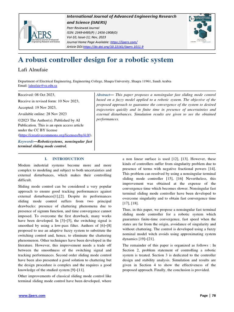 A Robust Controller Design For A Robotic System | PDF | Control Theory | Applied Mathematics
