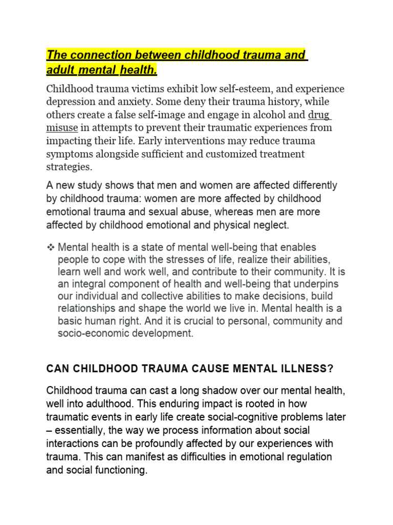 The Connection Between Childhood Trauma and Adult | PDF | Psychological ...