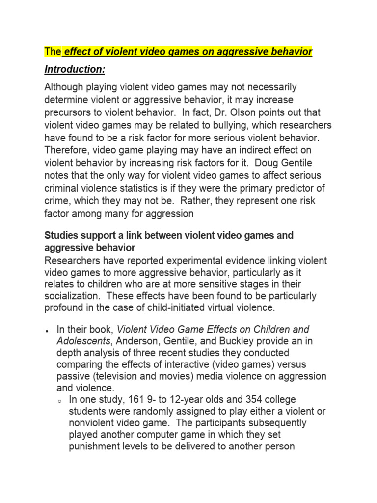 The Effect of Violent Video Games On Aggressive Behavior | PDF ...