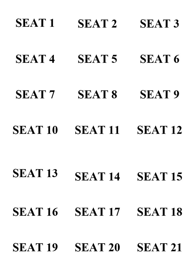 Seat Numbers List from 1 to 60 | PDF