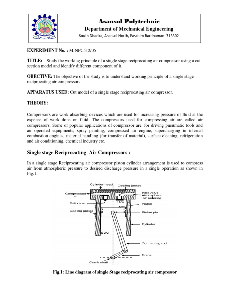 Study of Single Reciprocating Air-Compressor | PDF | Piston | Valve