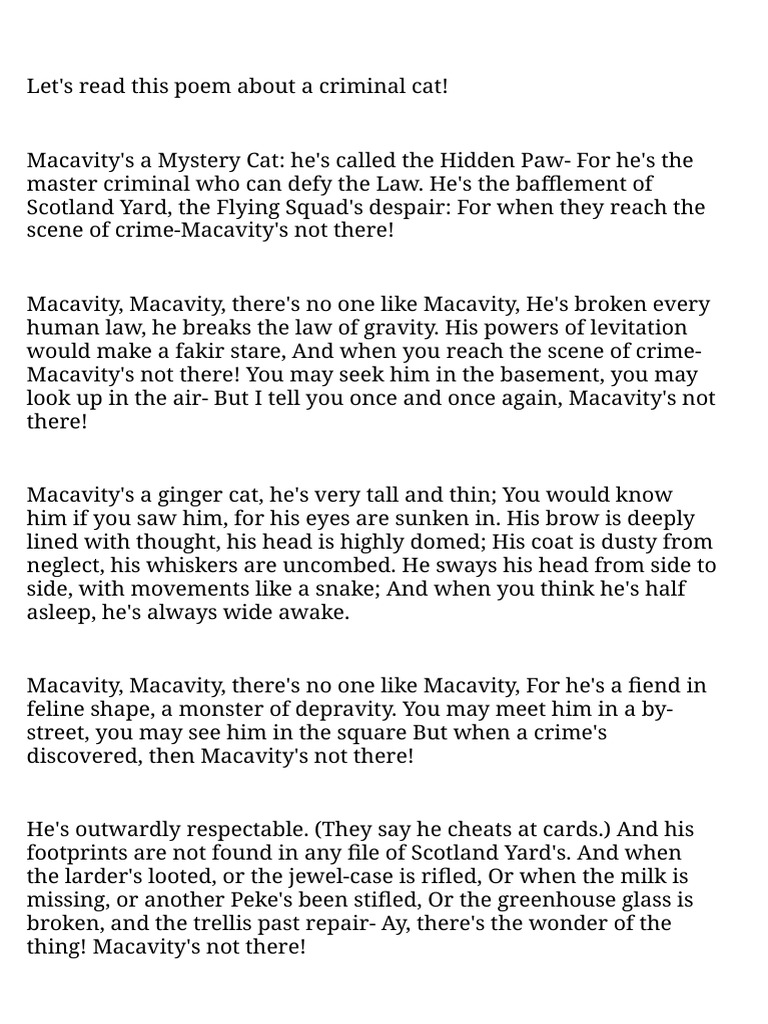 Macavity | PDF | Cats