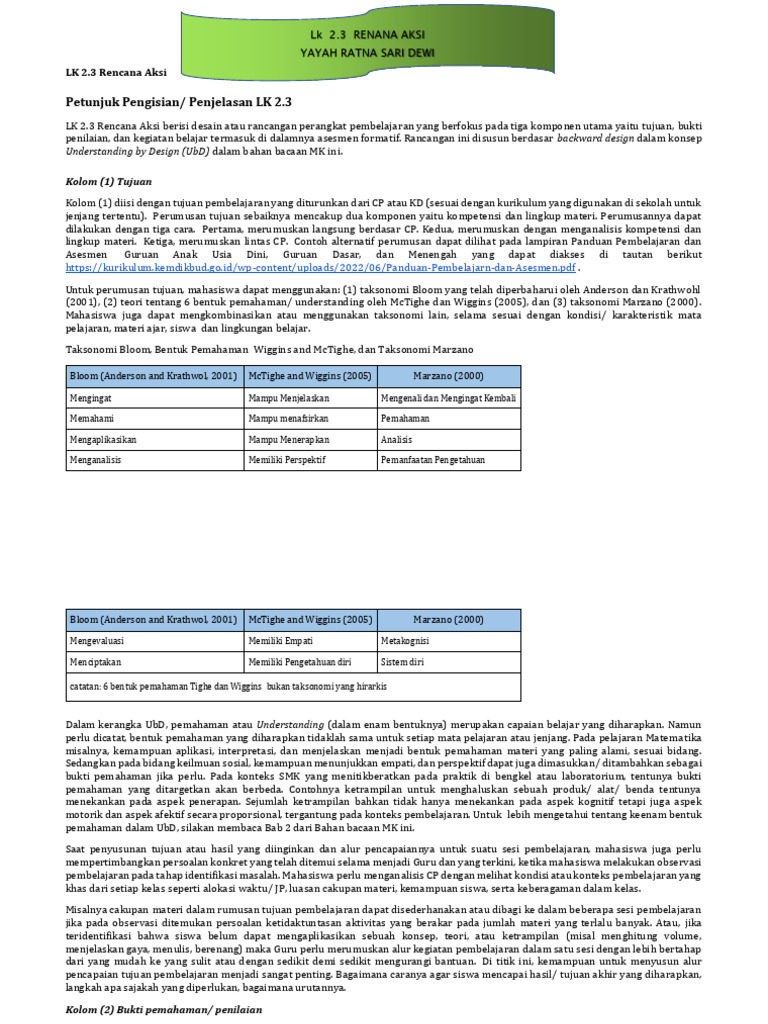 LK 2.3 Rencana Aksi Yayah Ratna Sari Dewi | PDF