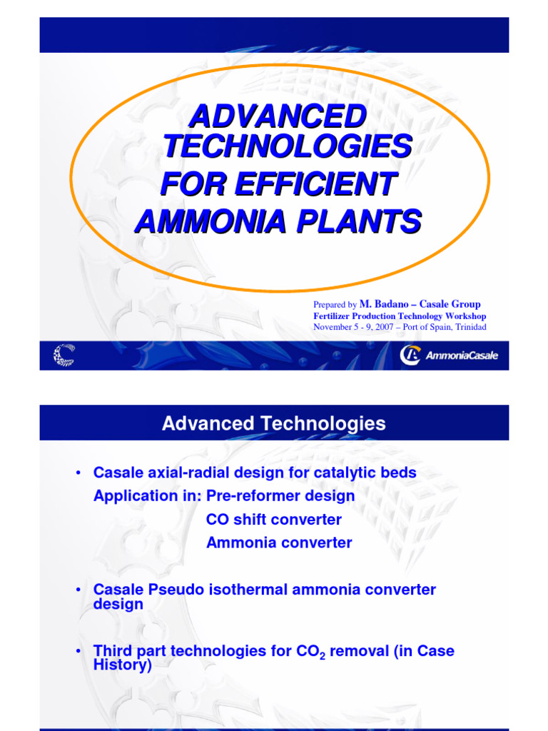 Advanced Technologies For Ammonia Plants - CASALE GROUP | PDF ...