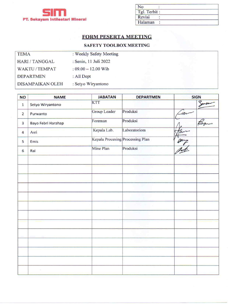 A. Form Peserta Meeting | PDF