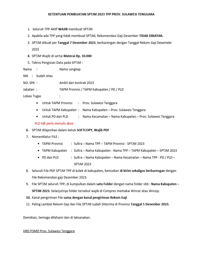 Ketentuan Pembuatan SPTJM 2023 | PDF