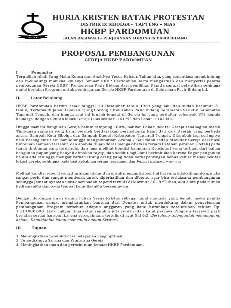 Proposal Pembangunan HKBP Pardomuan | PDF