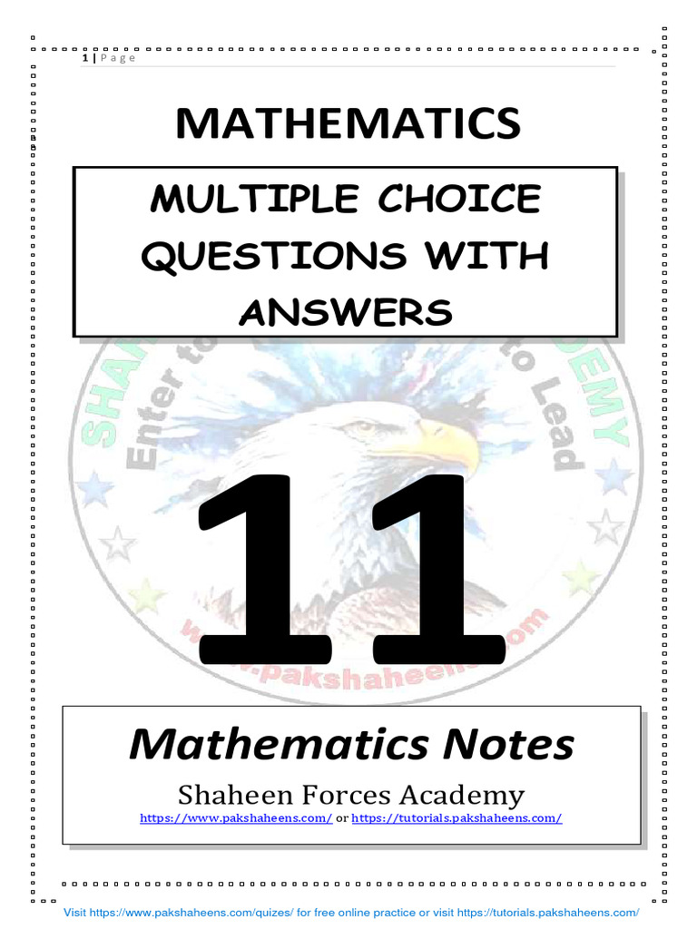 FSC Part-1 Maths Mcqs | PDF | Factorization | Numbers