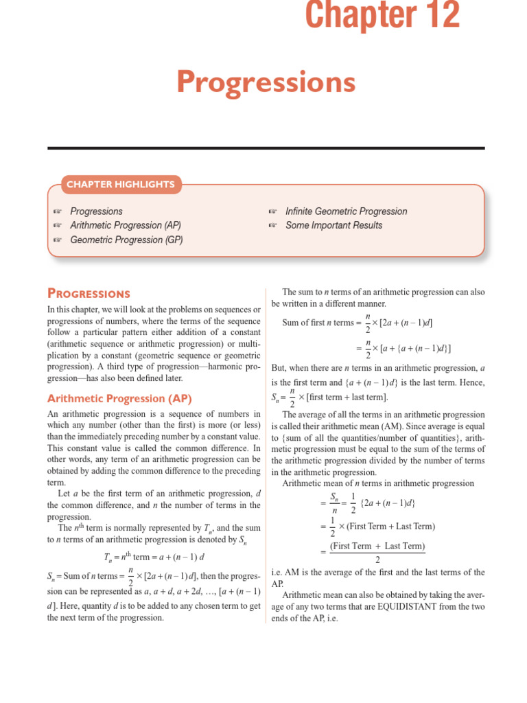 12 Progressions | PDF | Mean | Elementary Mathematics