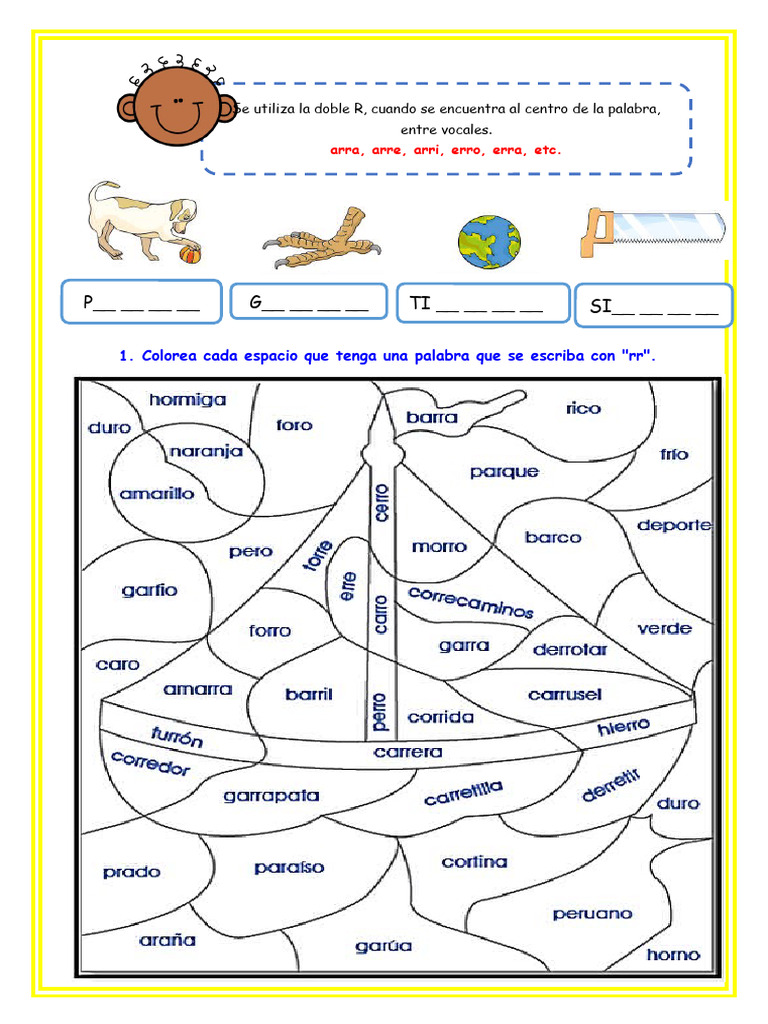 Colorea Cada Espacio Que Tenga Una Palabra Que Se Escriba Con | PDF ...