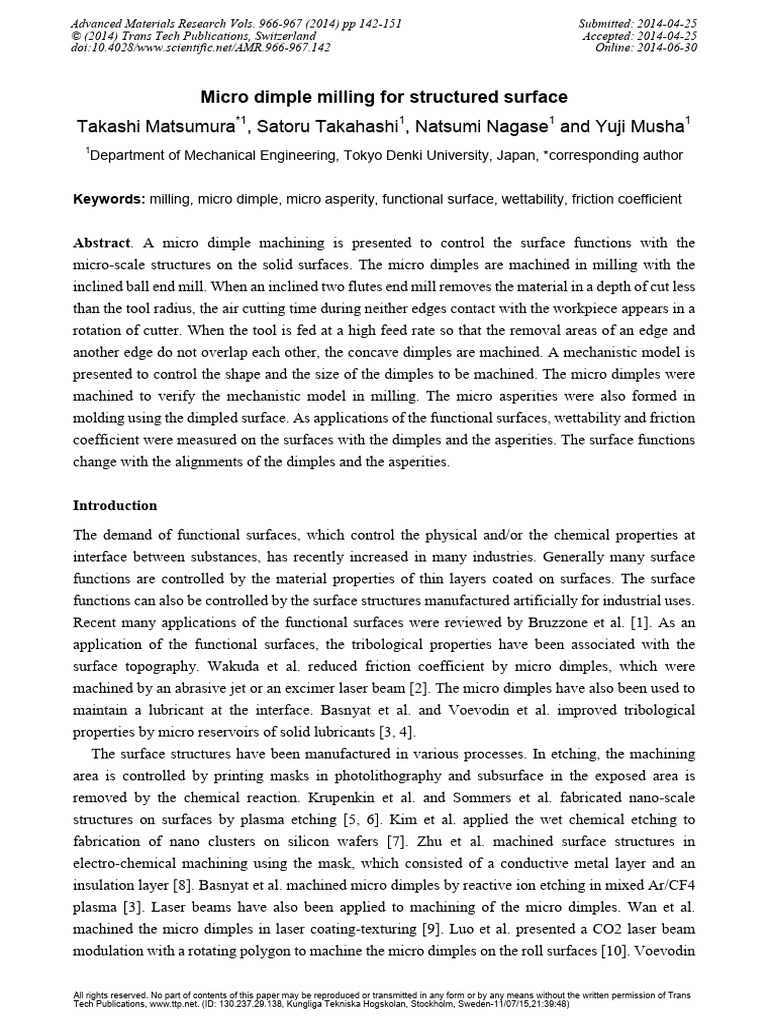 Micro Dimple Milling For Structured Surface | PDF | Machining | Materials