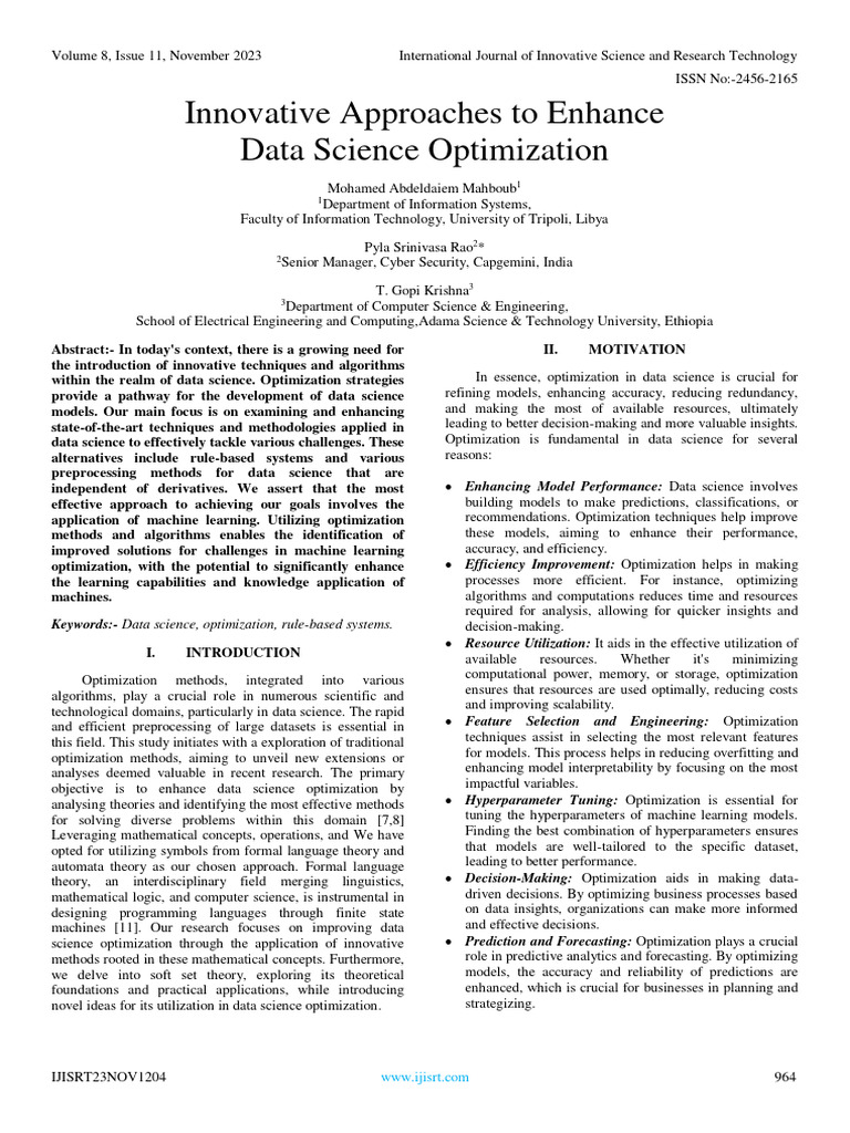 Innovative Approaches To Enhance Data Science Optimization Pdf
