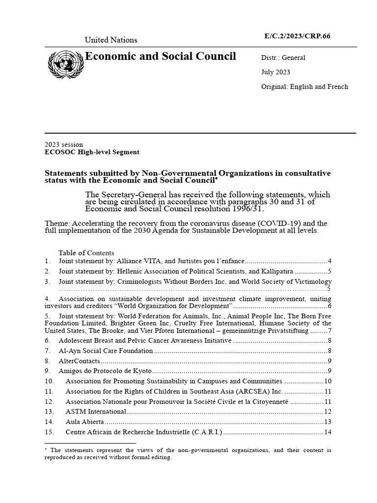 2023 Hls Compilation of Written Statements Ngo - 6jul23 | PDF | Sustainability | Agriculture