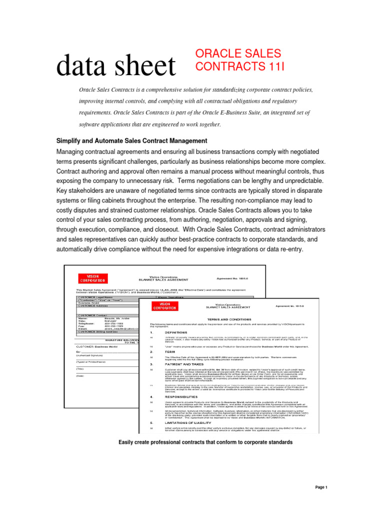 11i10 Sales Contracts Ds | PDF | Oracle Corporation | Sales