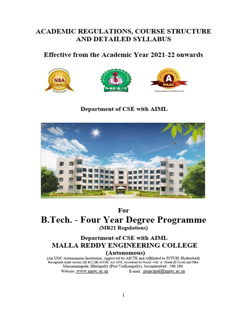 20211217-CSE - AIML, MR21 B.Tech Regulations First Year Syllabus Book ...