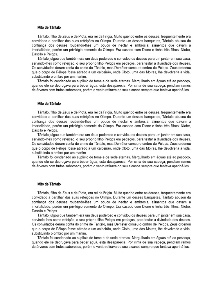 mito de tântalo | PDF | Zeus | Divindade