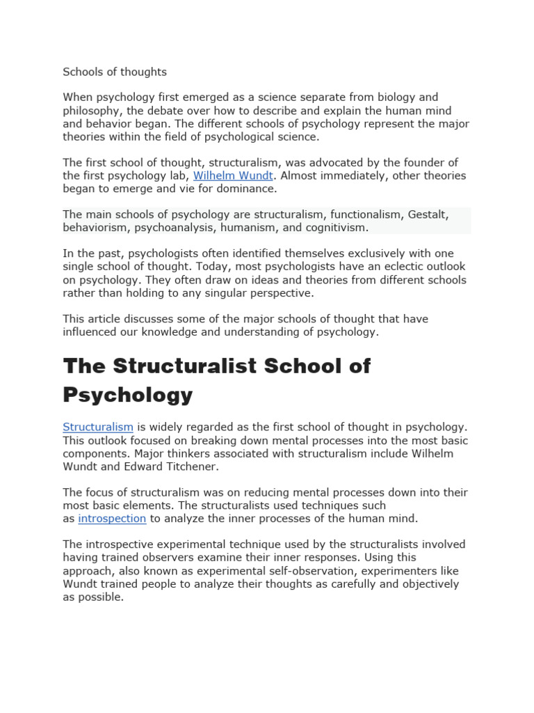Schools of Thoughts | PDF | Psychology | Id