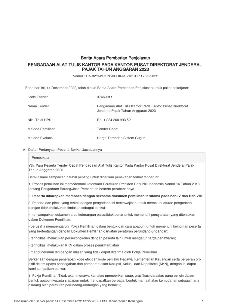 Berita Acara Pemberian Penjelasan-37460011 | PDF