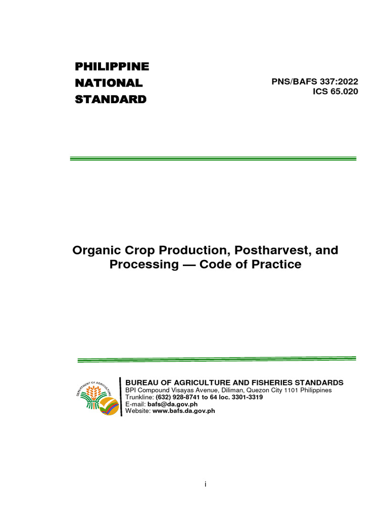 PNS - BAFS.337.2022 - PNS Organic Crop Production, Postharvest and ...