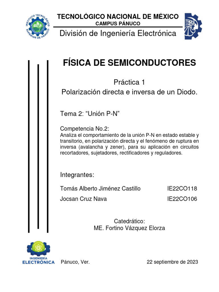 Practica 1 - Polarizacion de Un Diodo - Tema 2 | PDF | Diodo | Semiconductores