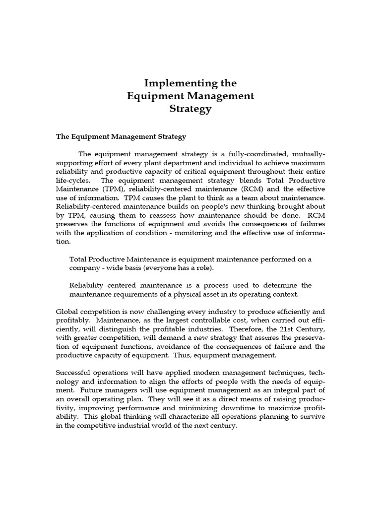 Equipment Management Strategy Guide | PDF | Reliability Engineering ...