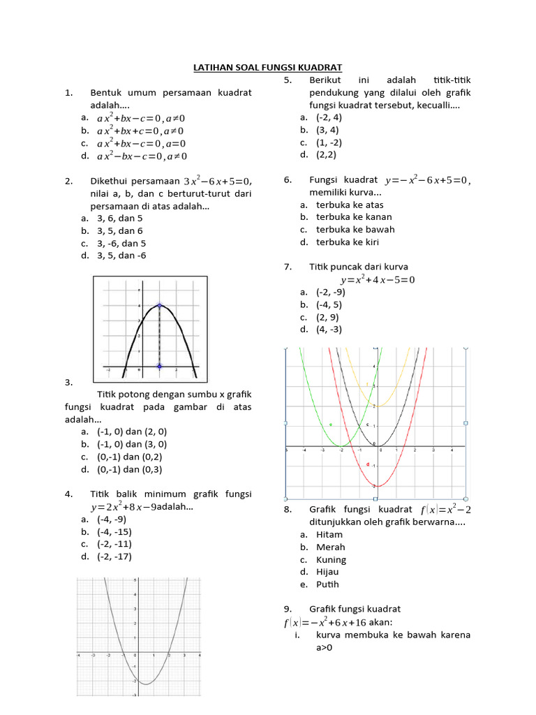 Latihan Soal Fungsi Kuadrat | PDF