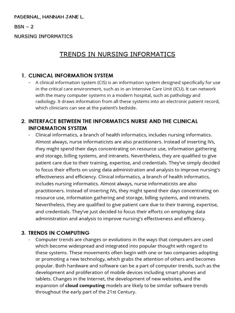 Trends in Nursing Informatics | PDF | Health Informatics | Nursing