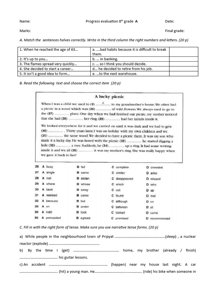 Test Paper 8th Grade | PDF