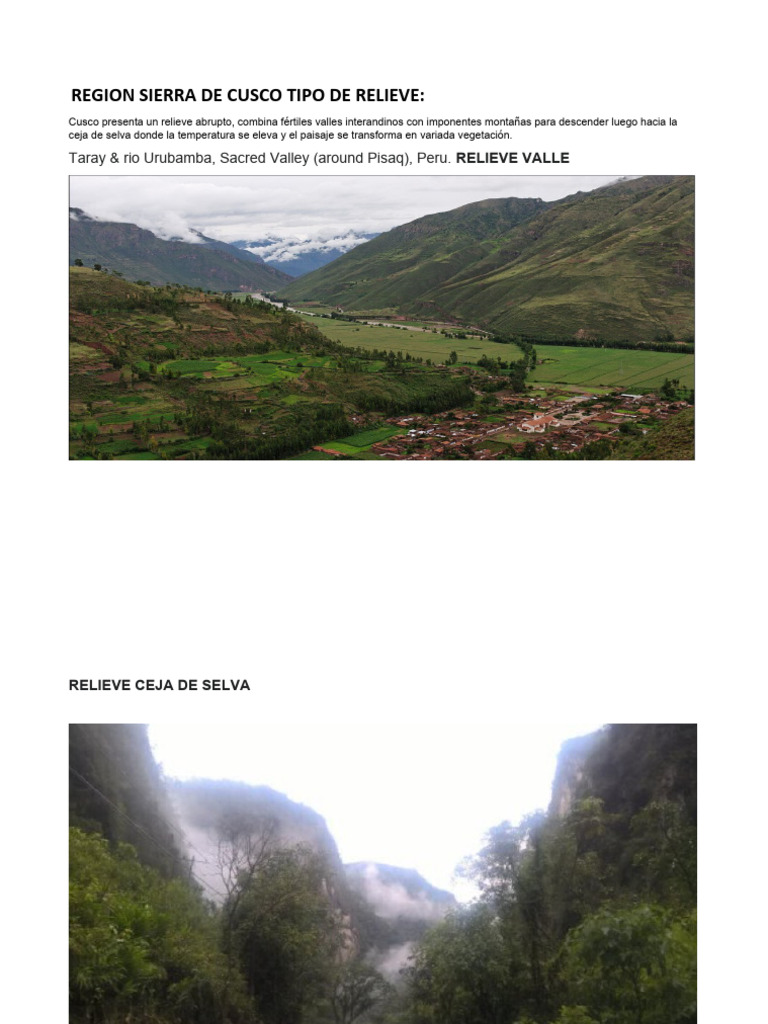 Region Sierra de Cusco Tipo de Relieve | PDF
