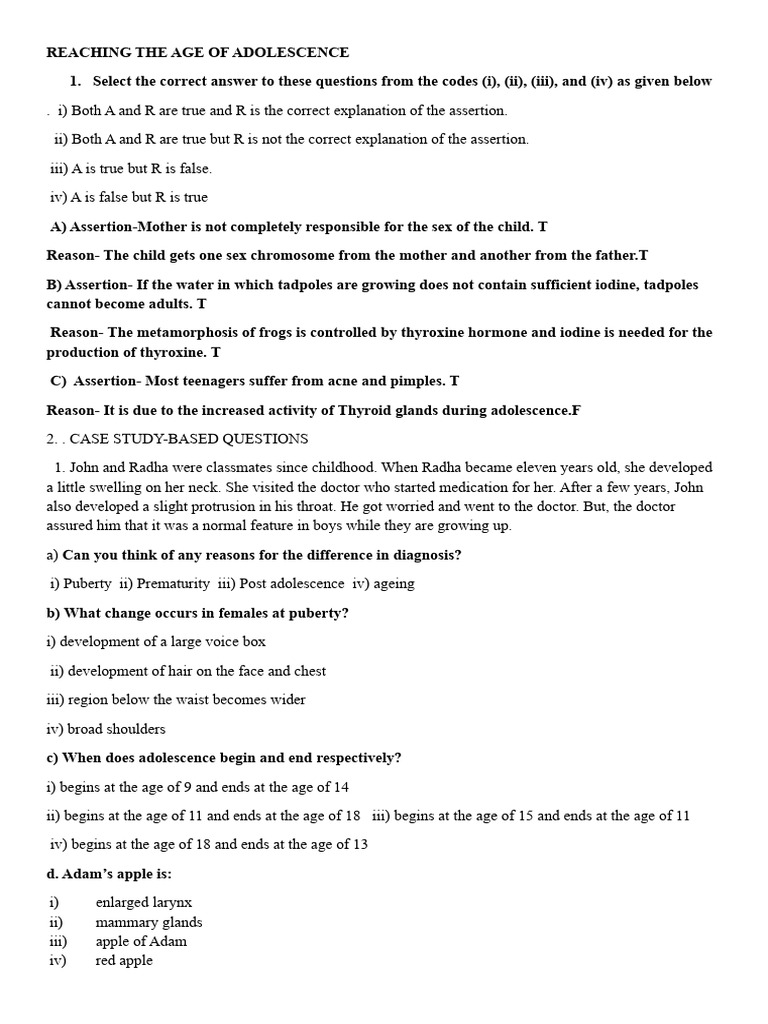 Adolescent Growth & Changes Quiz | PDF | Puberty | Hormone