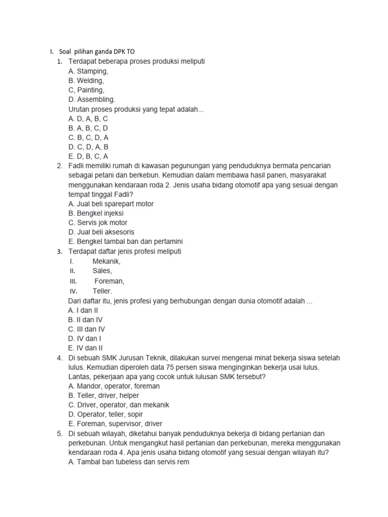 Soal Pilihan Ganda DPK TO | PDF | Seni | Teknologi & Rekayasa