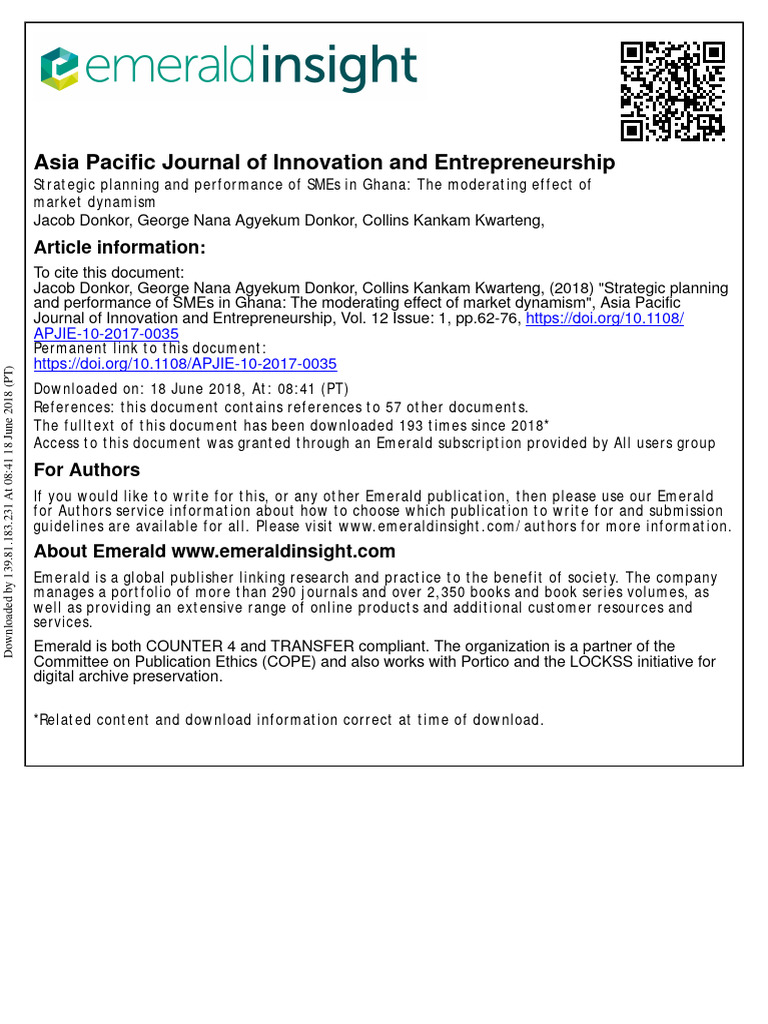 Strategic Planning and Performance of SMEs in Ghana | PDF | Strategic ...