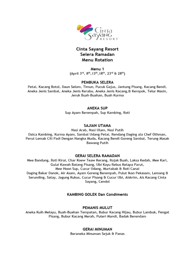 Ramadhan Menu - Rotation | PDF