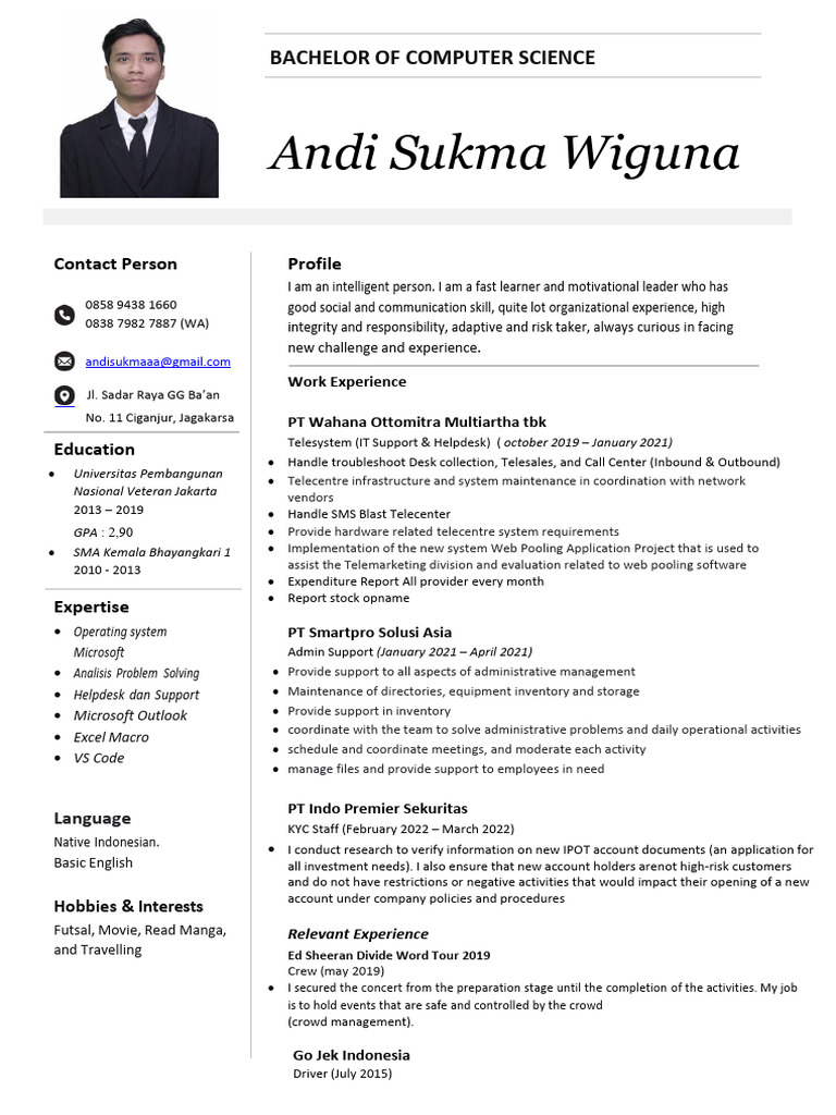 Cv Andi Sukma Wiguna Pdf Computing Information Technology