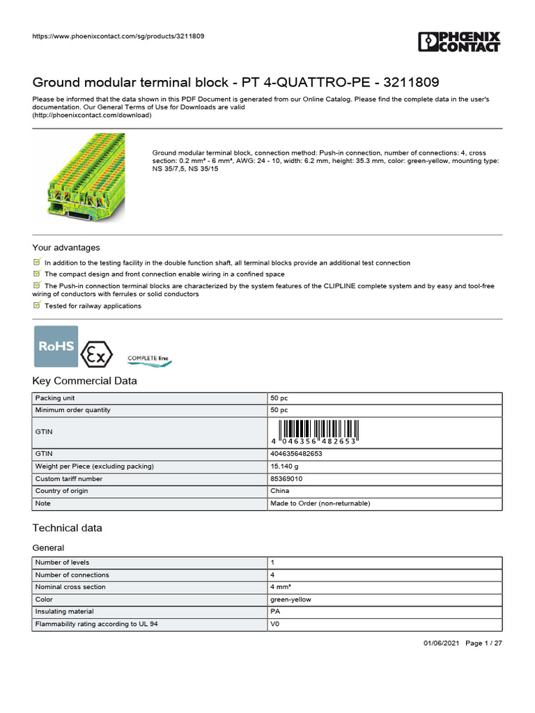 Single 4 Point TB Ground 3211809 | PDF | Electrical Connector ...