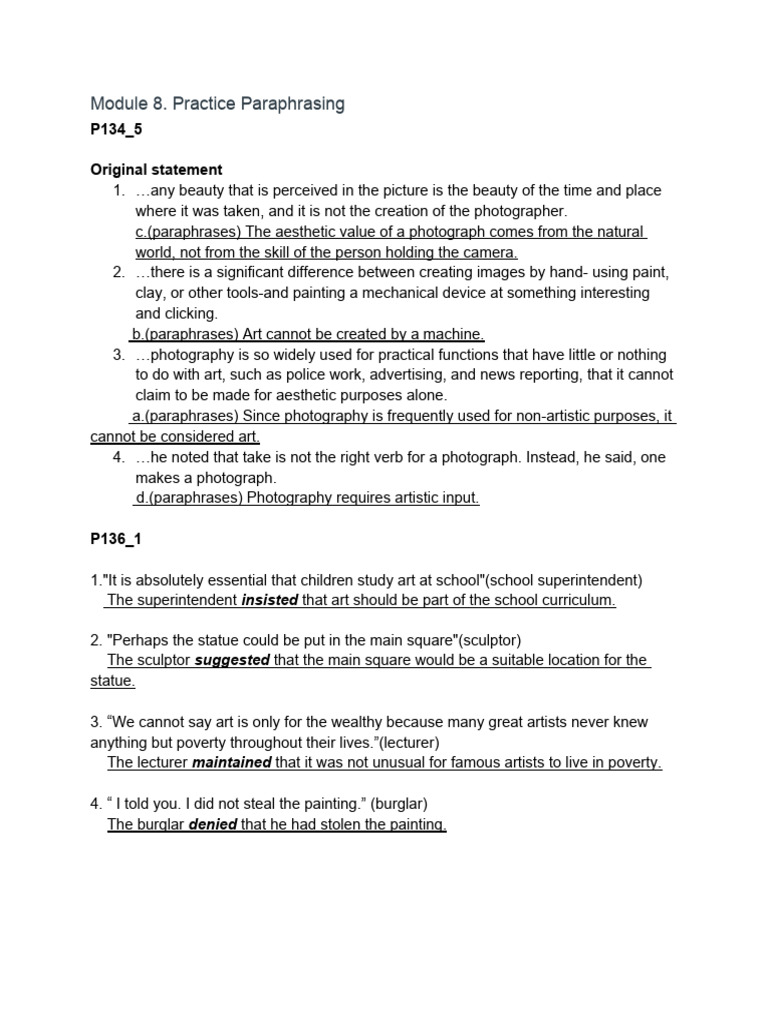 Module 8. Practice Paraphrasing - Docx | PDF