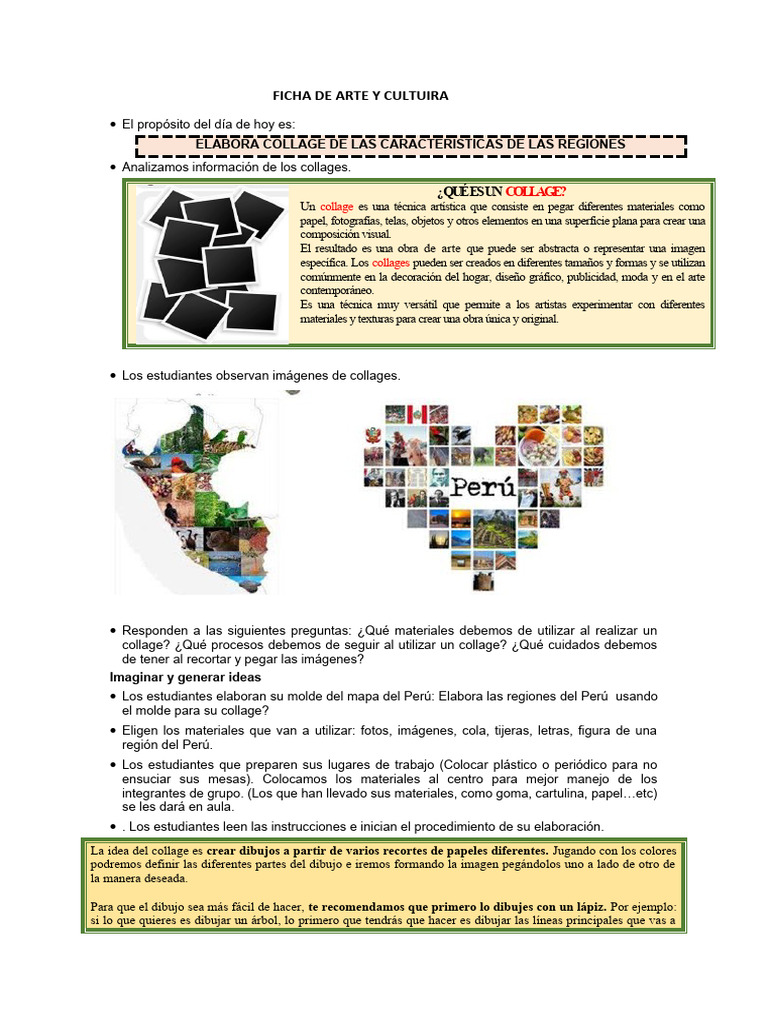 Ficha de Arte y Cultuira 21-09-23 | PDF | Collage | Dibujo