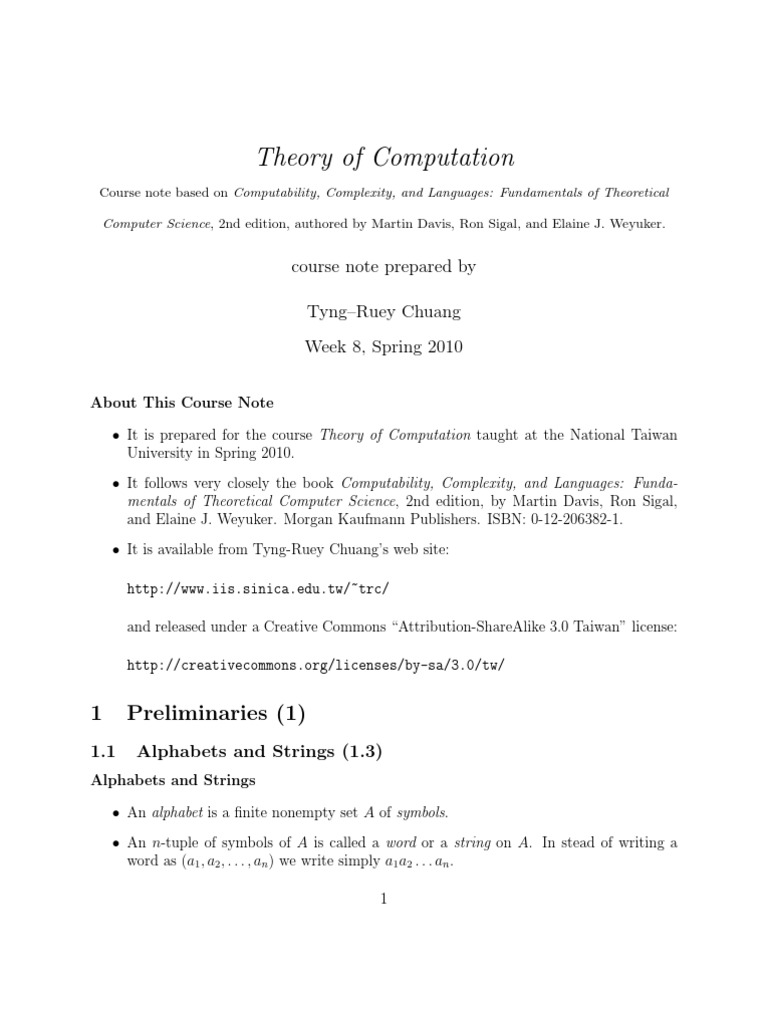 Theory of Computation: Course Note Prepared by Tyng-Ruey Chuang Week 8, Spring 2010 | PDF ...