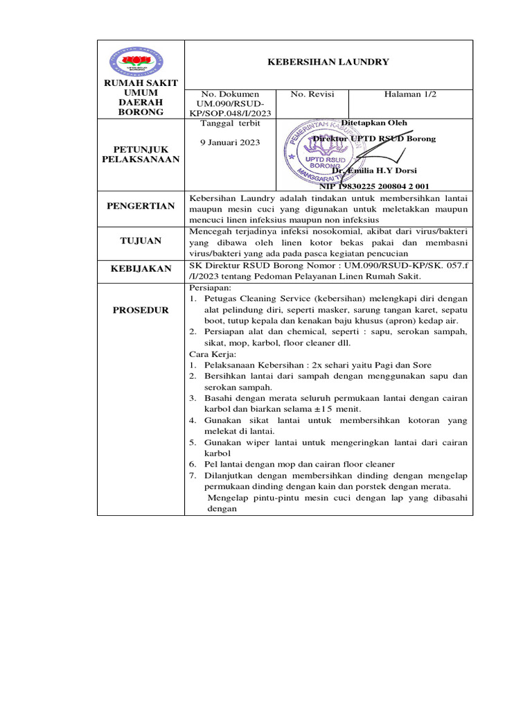 SOP 1. Laundry Kebersihan Laundry | PDF