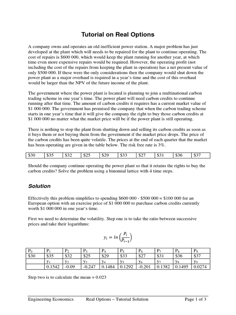 Tutorial Solution Real Options | PDF | Option (Finance) | Net Present Value