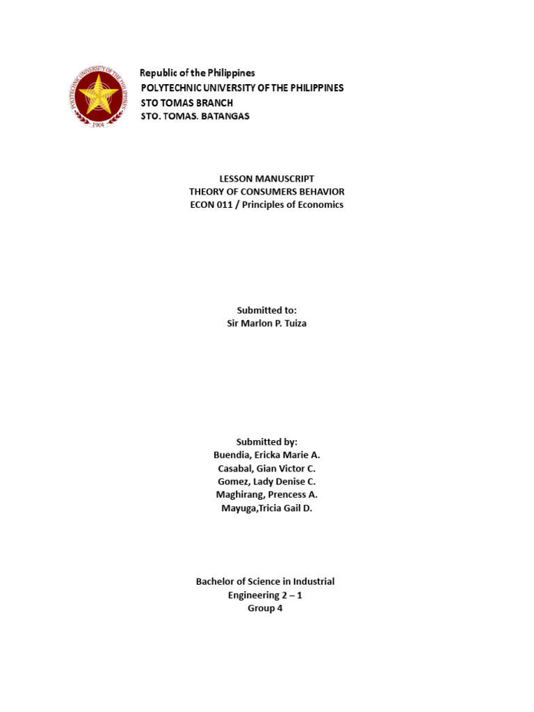 Group 4 - Theory of Consumers Behavior | PDF | Elasticity (Economics ...