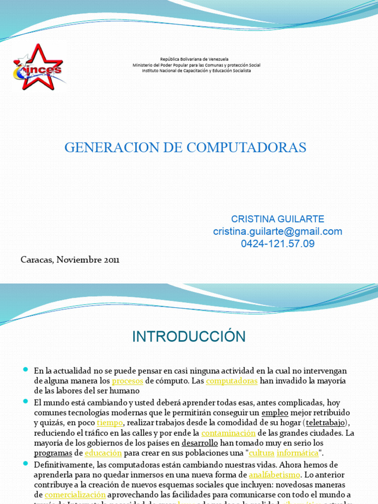 1° Clase Intro Informatica Generacion de Computadores | PDF | Circuito integrado | Microprocesador