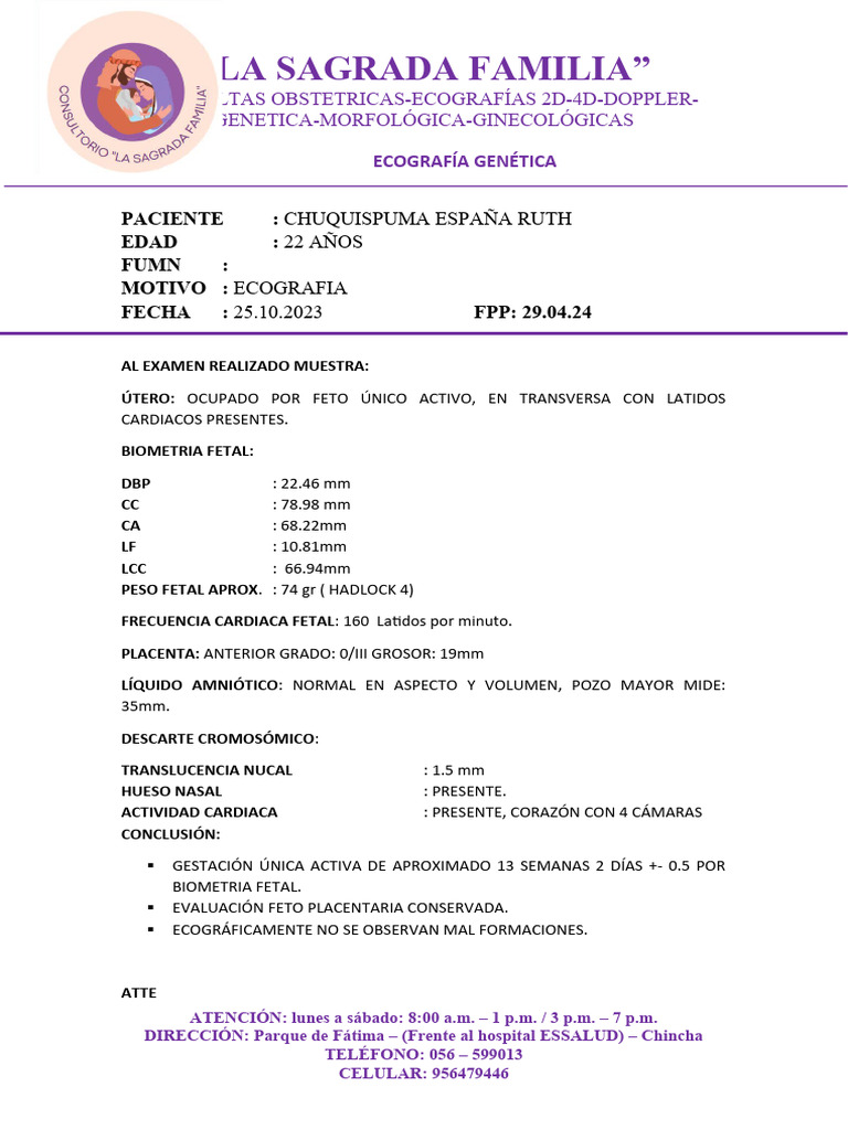 Plantilla - Ecografia Genetica | PDF | Feto | Enfermedades y trastornos